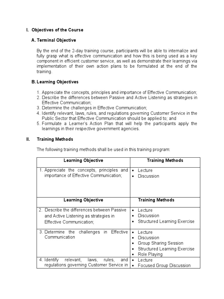 Objectives of The Course | PDF | Communication | Lecture