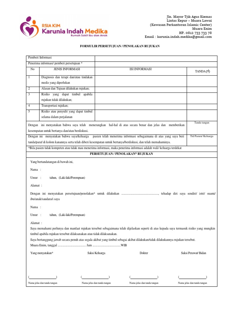 Form Persetujuan Penolakan Rujukan | PDF