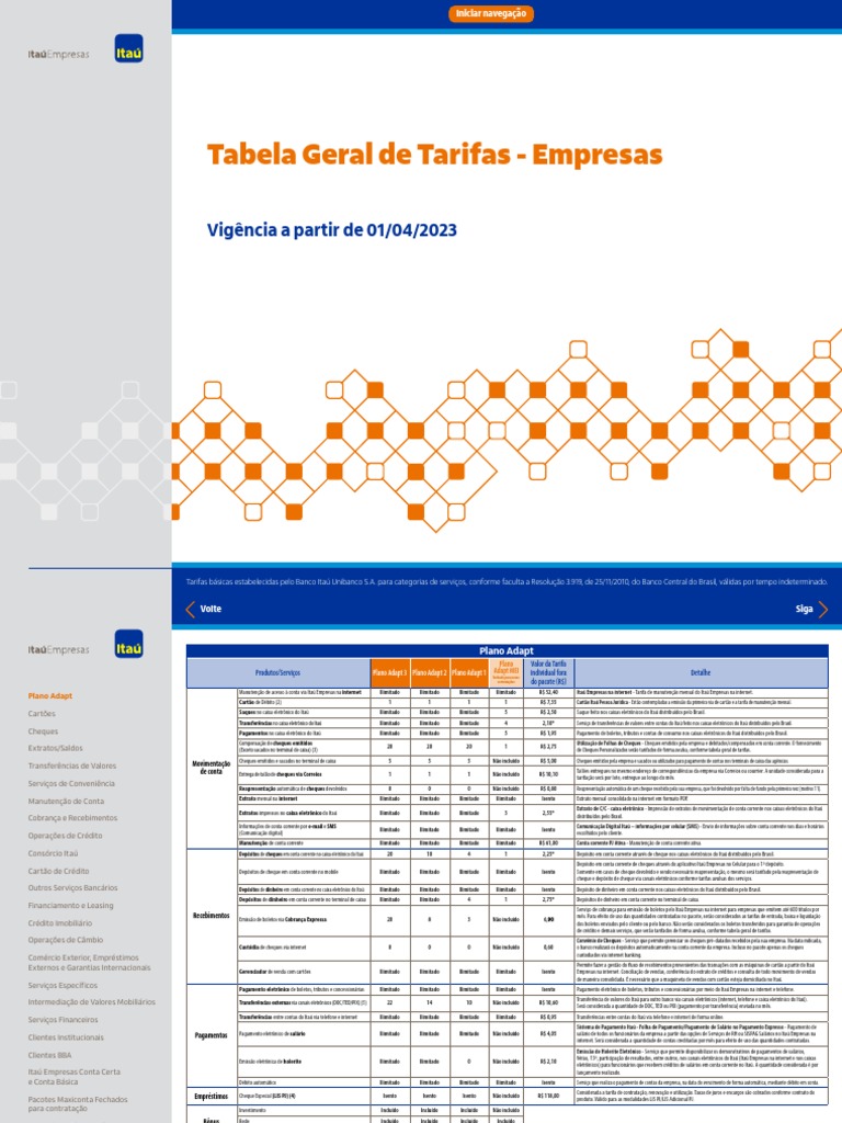 Tabela Geral de Tarifas - Empresas: Vigência A Partir de 01/04/2023 ...