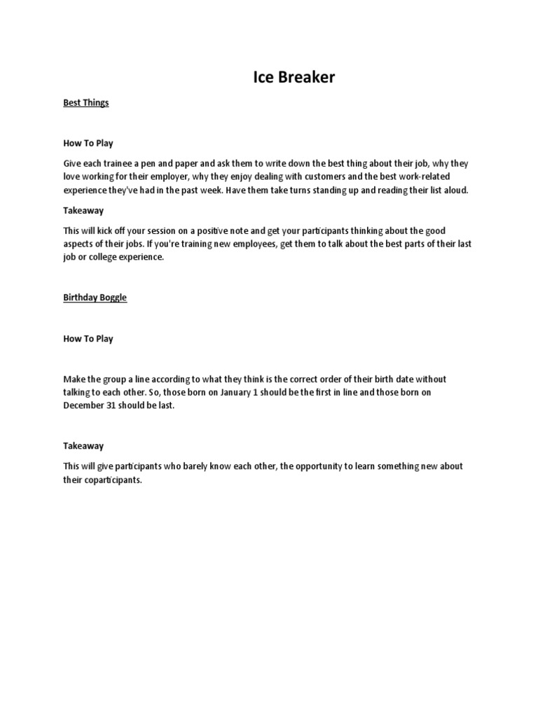 Team Building Icebreakers & Games | PDF | Communication | Body Language