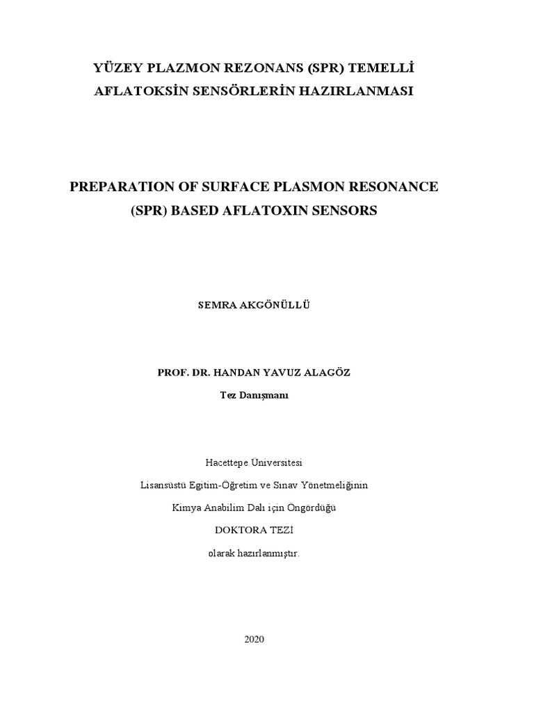 Yüzey Plazmon Rezonans (SPR) Temelli Aflatoksin Sensörlerin ...
