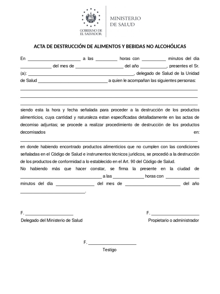 Formato Acta De Decomiso Y Destruccion Pdf