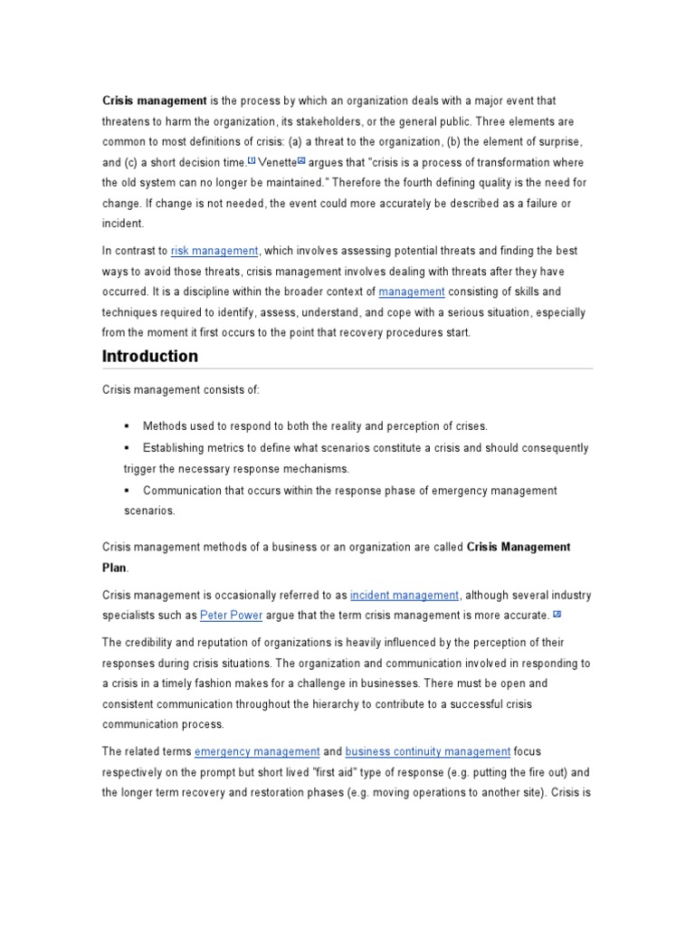 Crisis Management | PDF | Crisis Management | Disaster And Accident