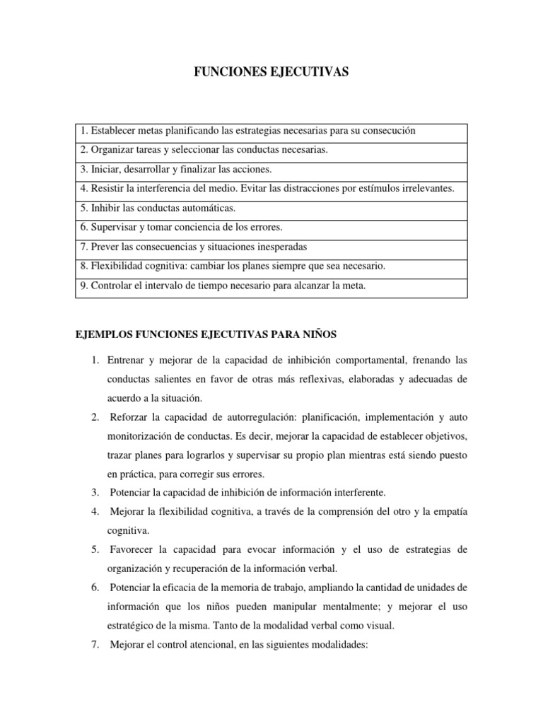 Funciones Ejecutivas en Niños | PDF | Planificación | Funciones ejecutivas