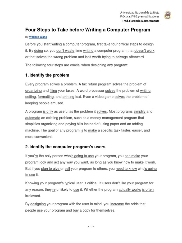 Four Steps To Take Before Writing A Computer Program: 1. Identify The ...
