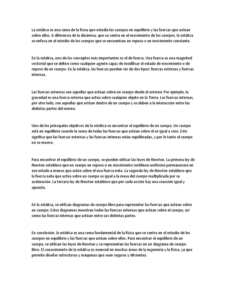 Resumen Estatica | PDF | Fuerza | Las leyes del movimiento de Newton