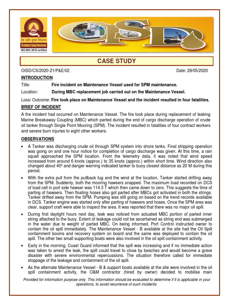 Case Study - Fire Incident On MV of SPM | PDF