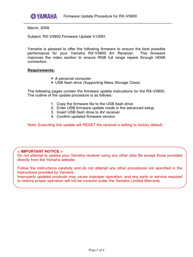 RX-V3800 Firmware Update | PDF | Usb Flash Drive | Usb