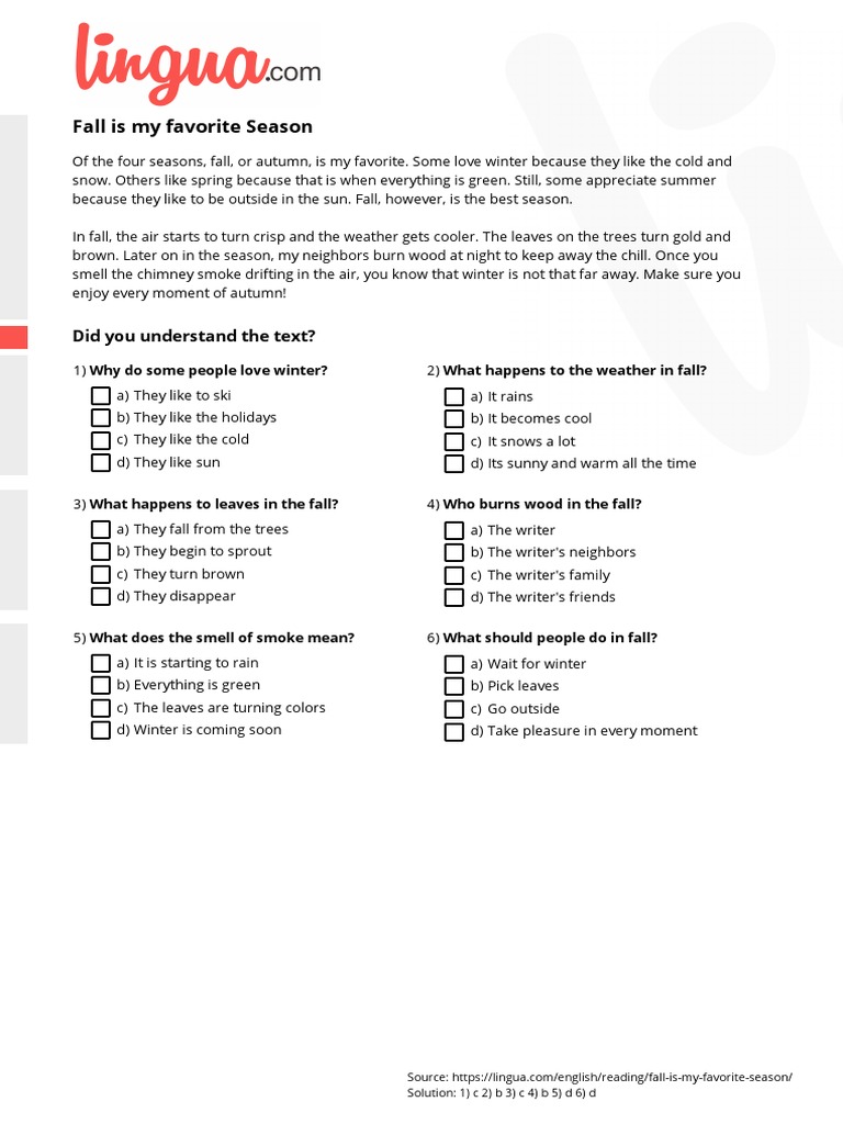 PDF - Storage - English Text Fall Is My Favorite Season | PDF