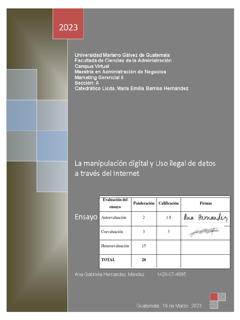 ENSAYO FINAL MK II - La Manipulación Digital y Uso Ilegal de Datos A Través Del Internet | PDF