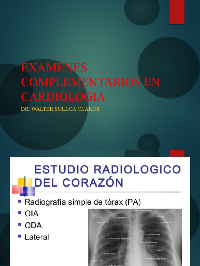 Examenes Complementarios en Cardiologia: Dr. Walter Sullca Claros | PDF | Ciencia y matemáticas
