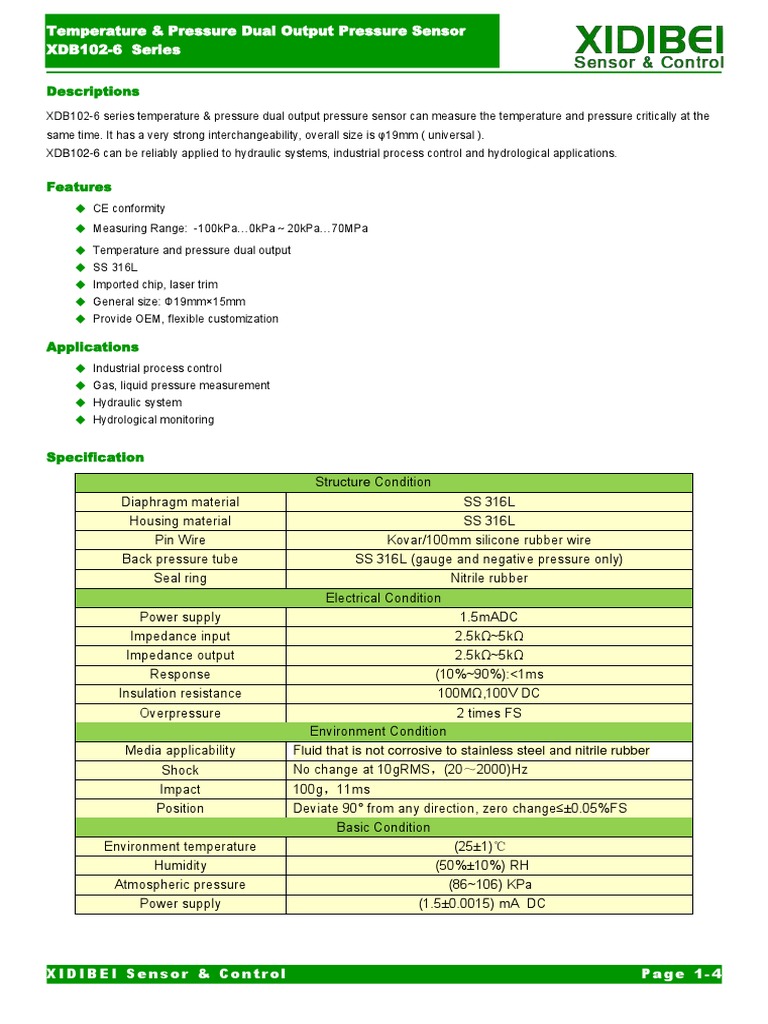 XDB102 6 | Download Free PDF | Pressure | Sensor