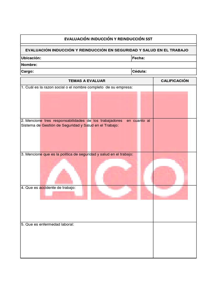 Evaluación Inducción y Reinducción en SST | PDF