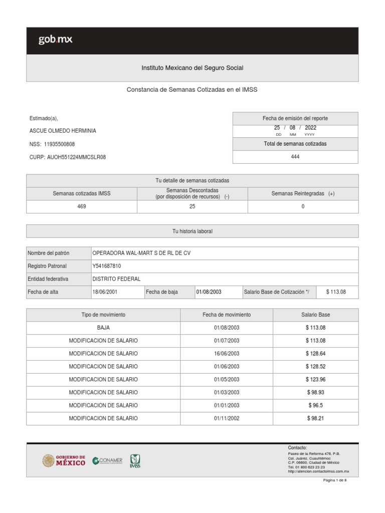 Constancia de Semanas Cotizadas en El IMSS: Instituto Mexicano Del ...