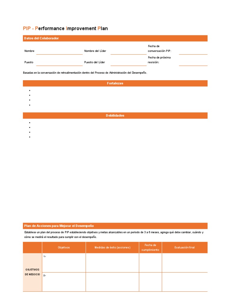 Formato PIP Performance Improvement Plan | PDF