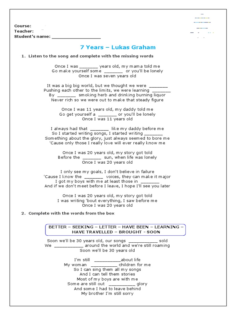 Song: 7 Years - Lukas Graham | PDF