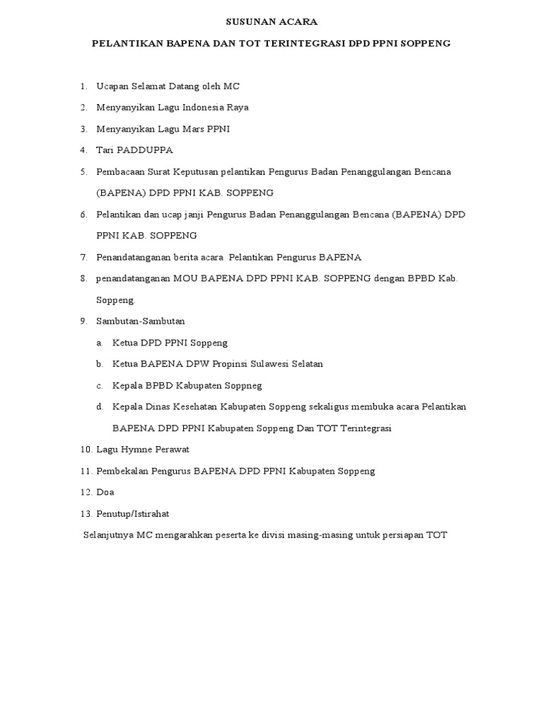 Susunan Acara Bapena & Tot | PDF