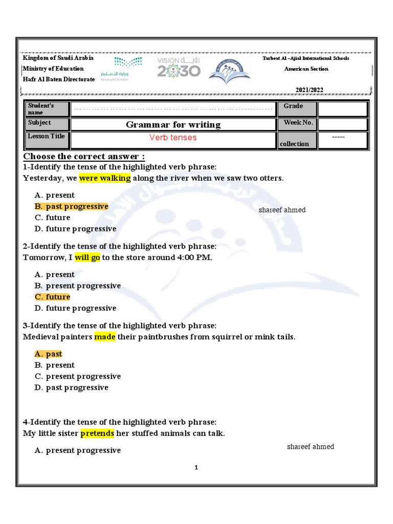 Biology Worksheet For Grade 9 | PDF | Grammatical Tense | Verb