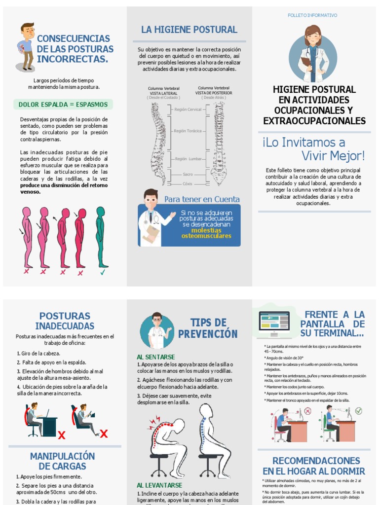 Folleto Higiene Postural | PDF | Dolor lumbar | La columna vertebral