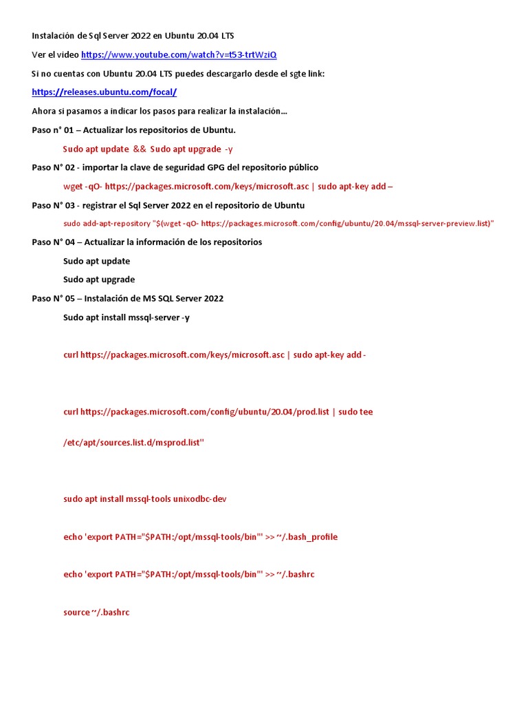 Instalar SQL Server 2022 en Ubuntu 20.04 | PDF | Informática | Tecnología