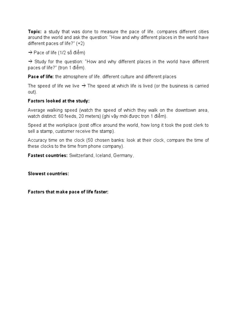 Global Pace of Life Comparison Study | PDF
