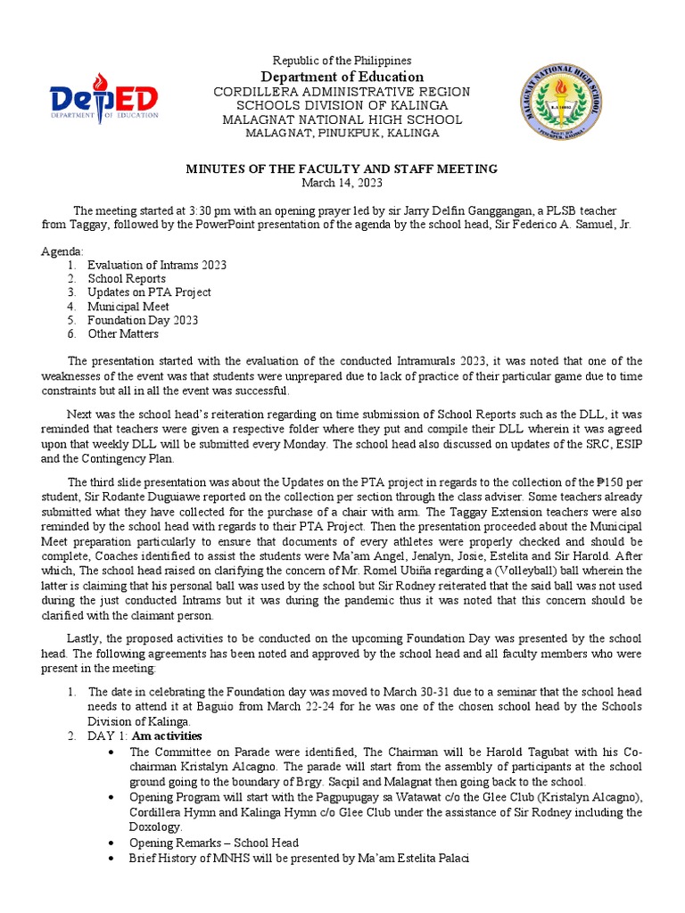 Minutes of Faculty Meeting | PDF