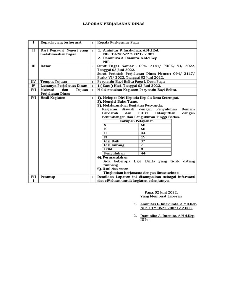 LAPORAN PERJALANAN DINAS Juni | PDF