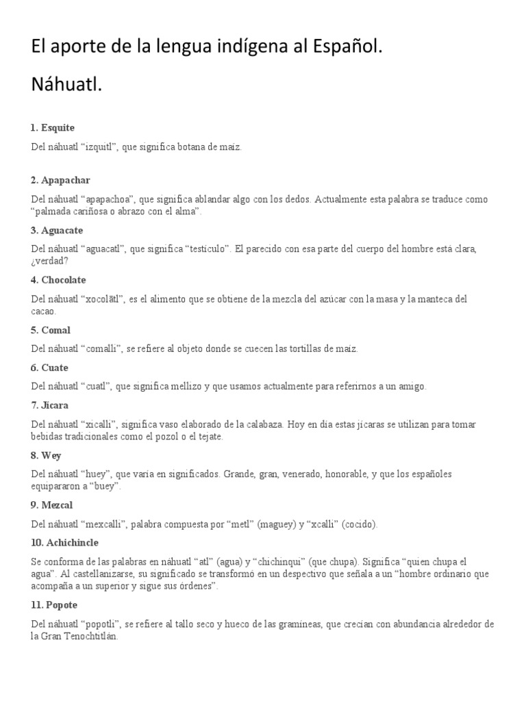 20 Palabras Náhuatl en Español | PDF