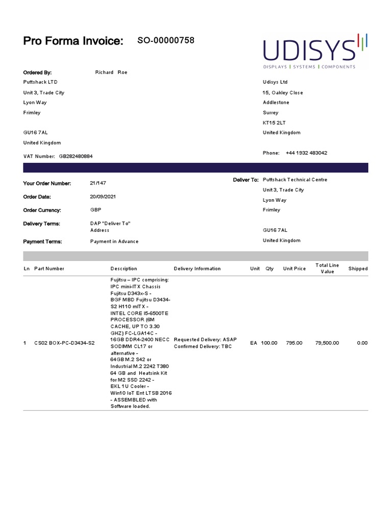 Proforma Invoice - SO-00000758 | PDF | Computer Hardware | Computer ...
