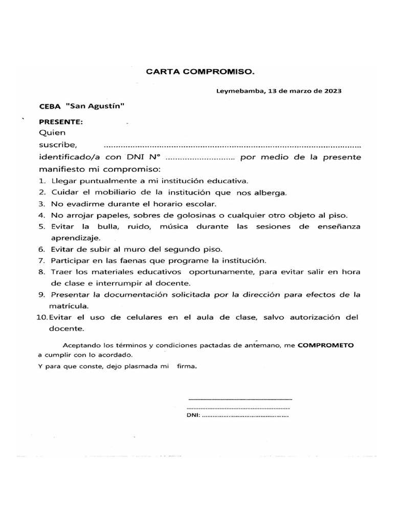 Carta de Compromiso | PDF