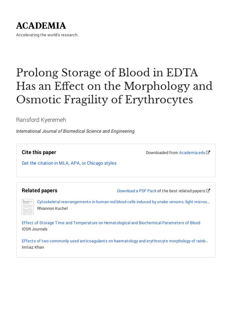 Prolong Storage of Blood in EDTA | PDF | Red Blood Cell ...