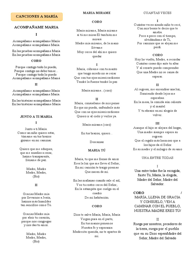 Canciones A María: Maria Mirame Coro I | PDF | María, madre de Jesús ...