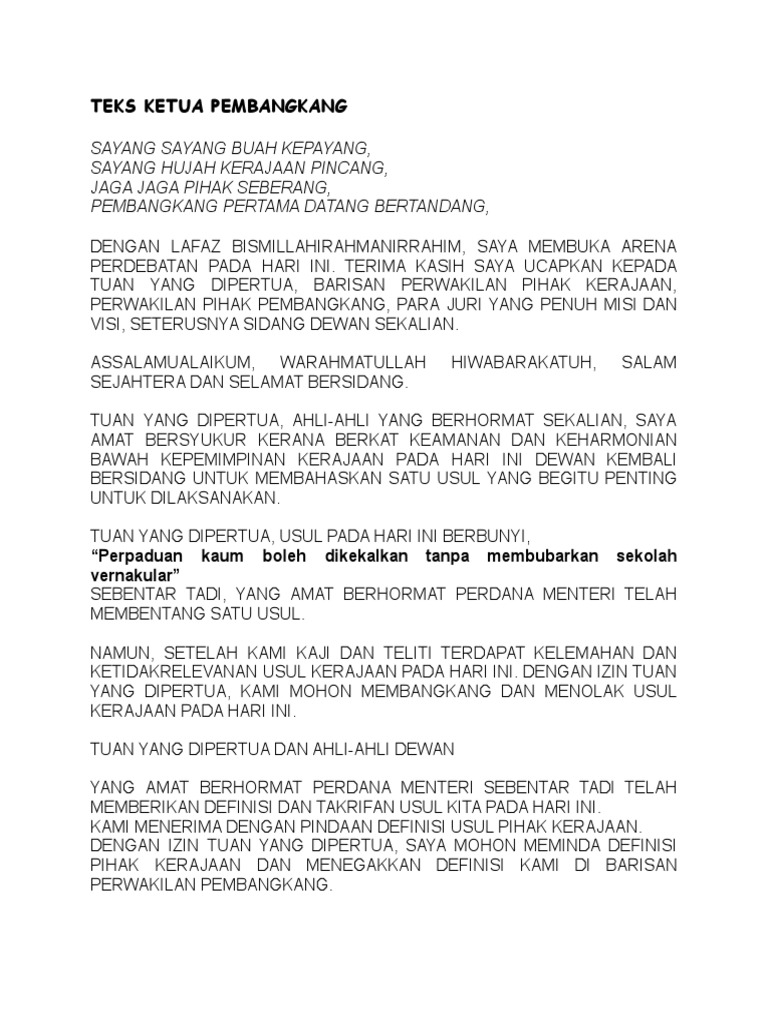 Teks Ketua Pembangkang | PDF