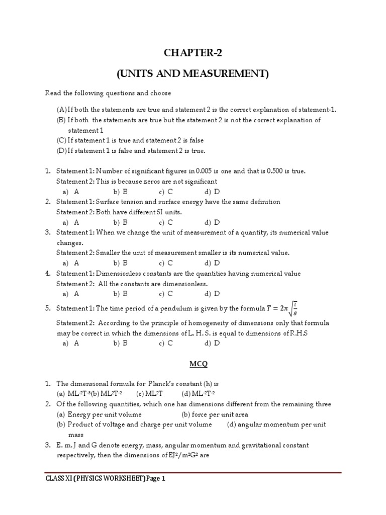 Units and Dimentions Worksheet | PDF | Mass | Dynamics (Mechanics)
