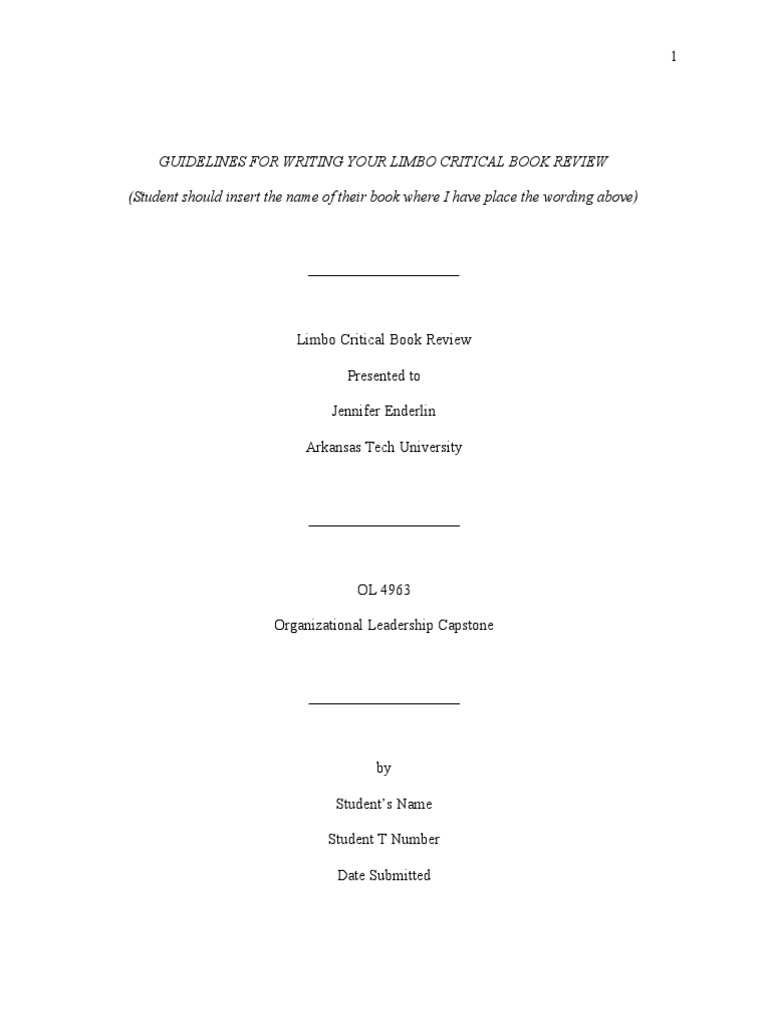 How To Write Your Limbo Critical Book Review - Instructional Paper 1 1 ...