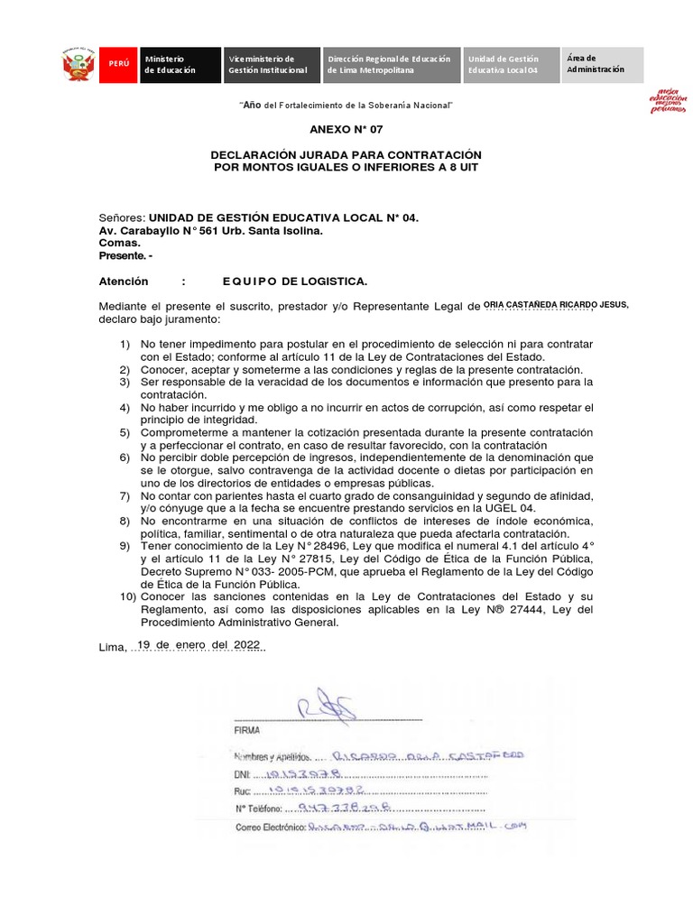 Formato Declaracion Jurada - Anexo 07 | PDF | Gobierno | Justicia