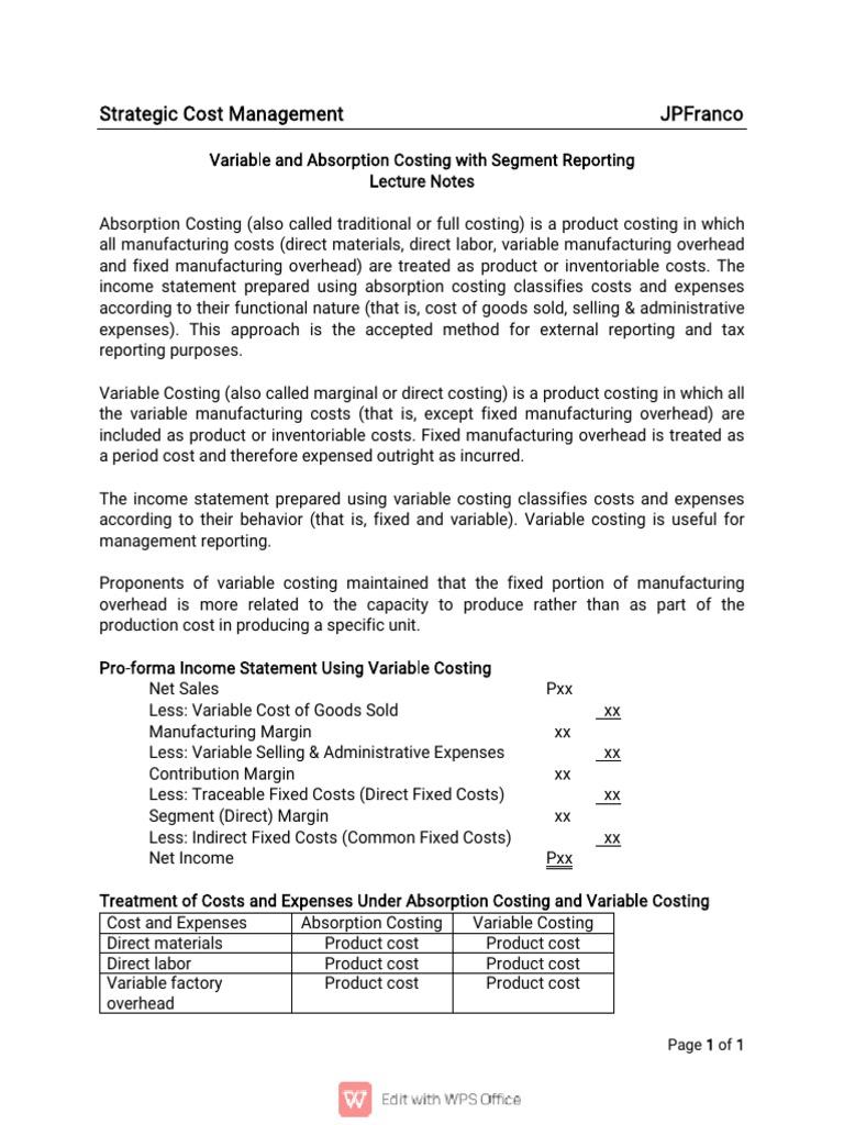 Variable & Absorption Costing Lecture | PDF | Cost Of Goods Sold | Cost