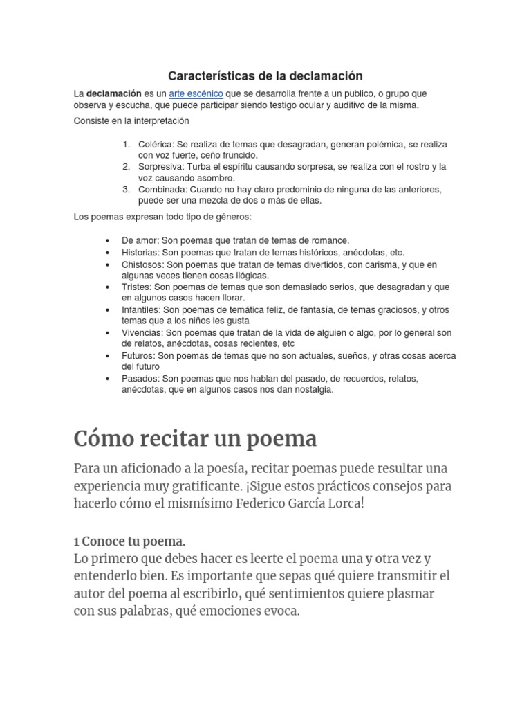 Características de La Declamación | PDF | Poesía | Comunicación
