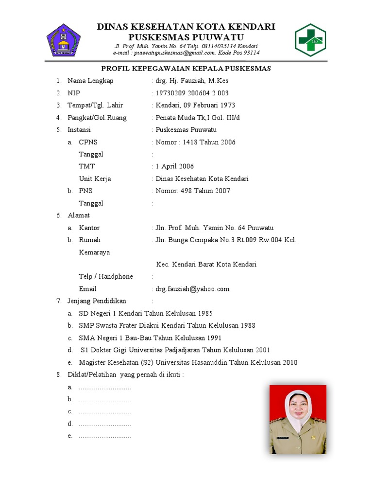 Profil Kepegawaian Kepala Puskesmas | PDF