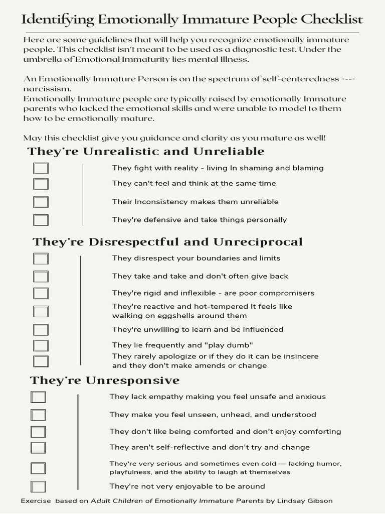 Identifying Emotionally Immature People Checklist: They're Unrealistic ...
