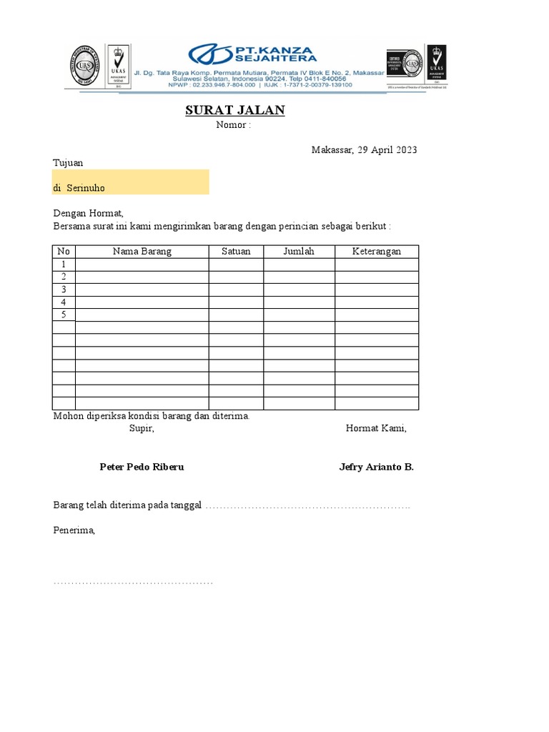 Format Surat Jalan Barang | PDF