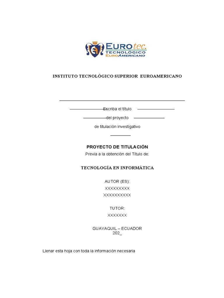 GUIA DE ELABORACION DE PROYECTO DE TITULACION Euro-Modify | PDF ...
