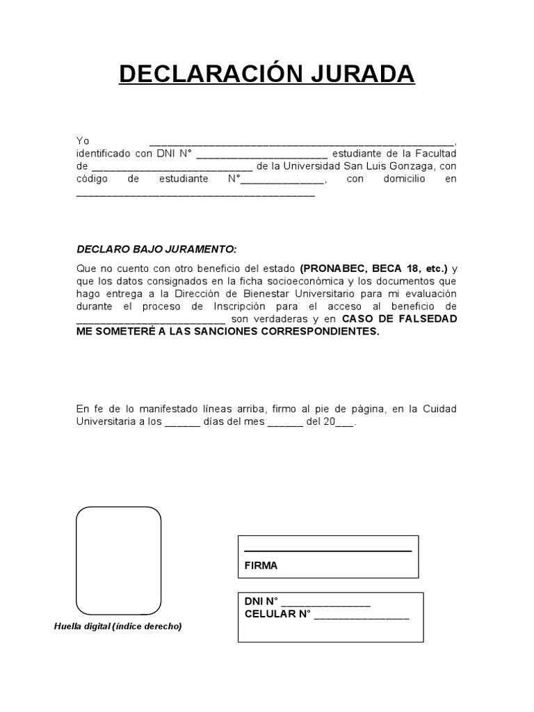 Declaración Jurada | PDF
