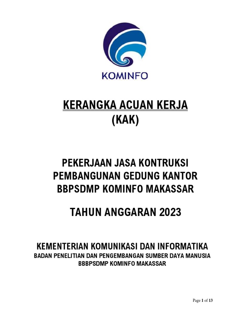 KAK Jasa Kontruksi BBPSDMP Kominfo Makassar | PDF