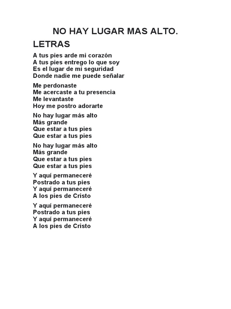 No Hay Lugar Mas Alto. Letras | PDF | Religión y espiritualidad