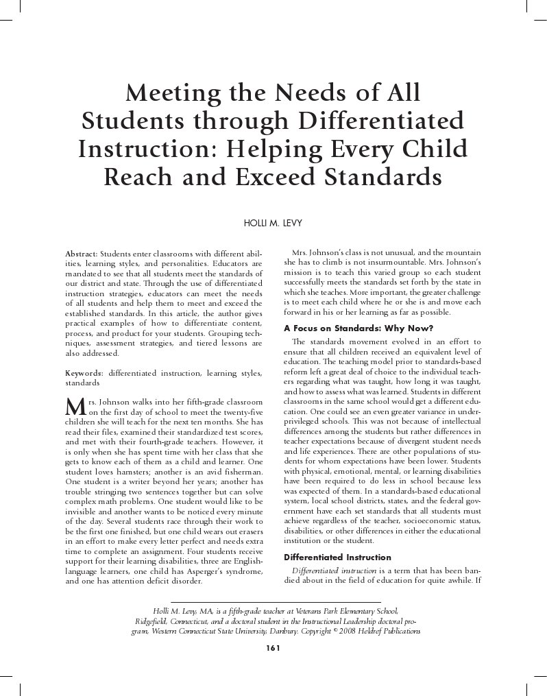 Meeting The Needs of All Students Through Differentiated Instruction ...