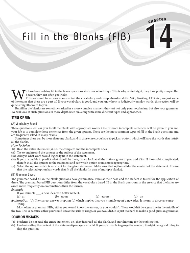Fill in The Blanks (FIB) : Types of Fibs | PDF