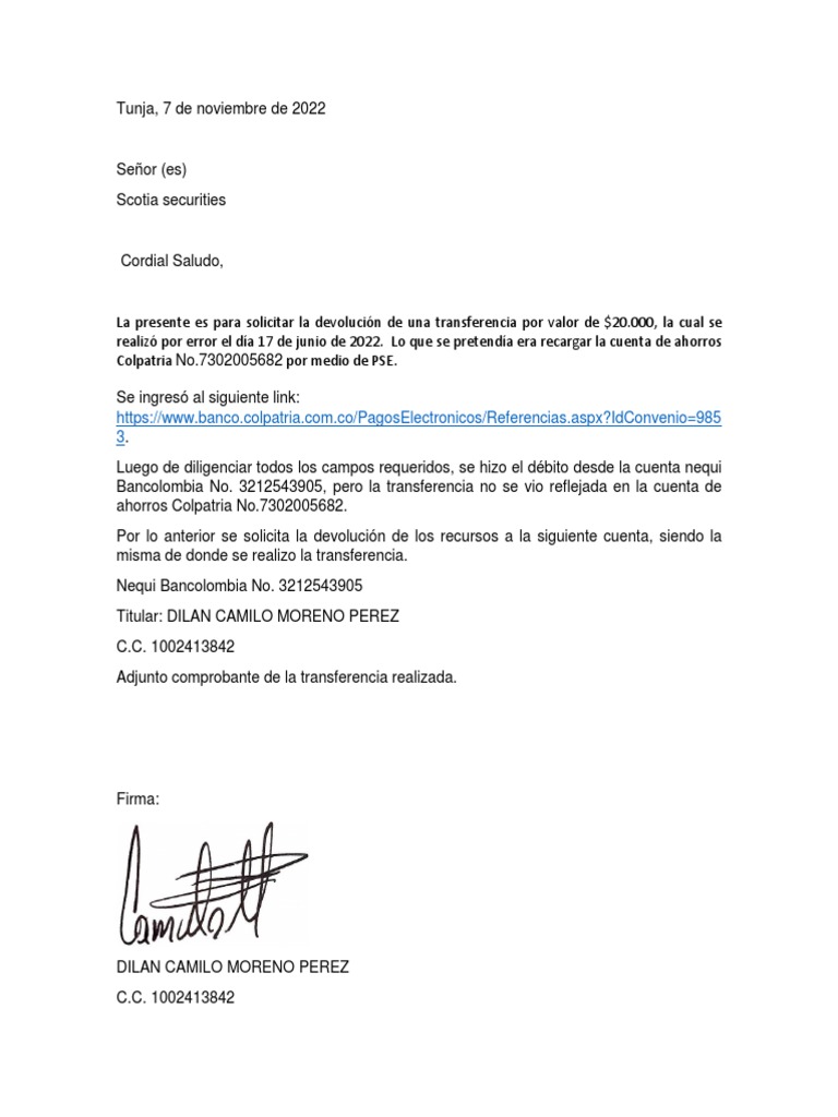 Carta | PDF | Finanzas y dinero