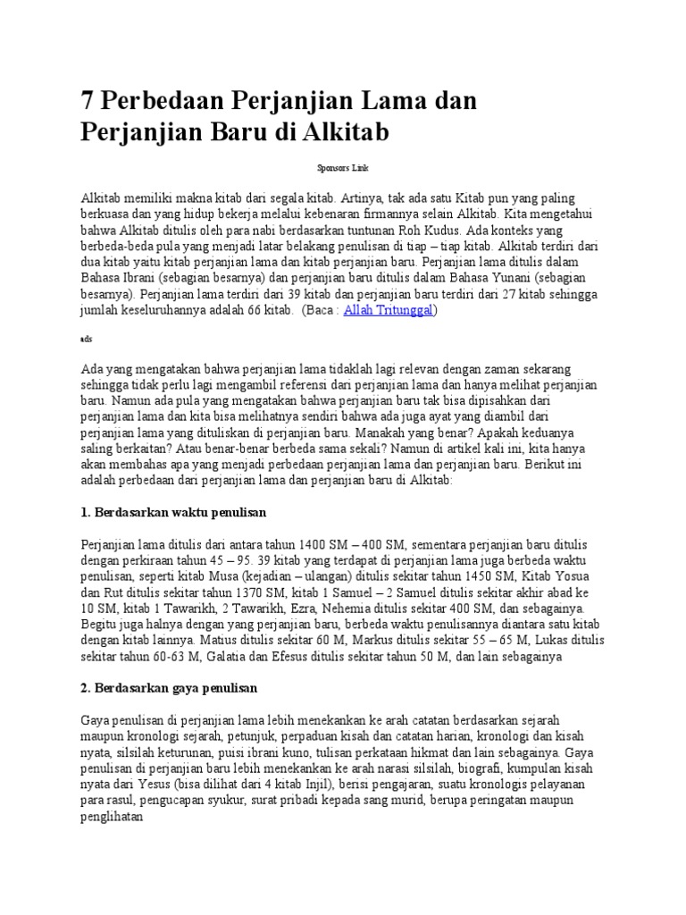 7 Perbedaan Perjanjian Lama dan Perjanjian Baru di Alkitab | PDF