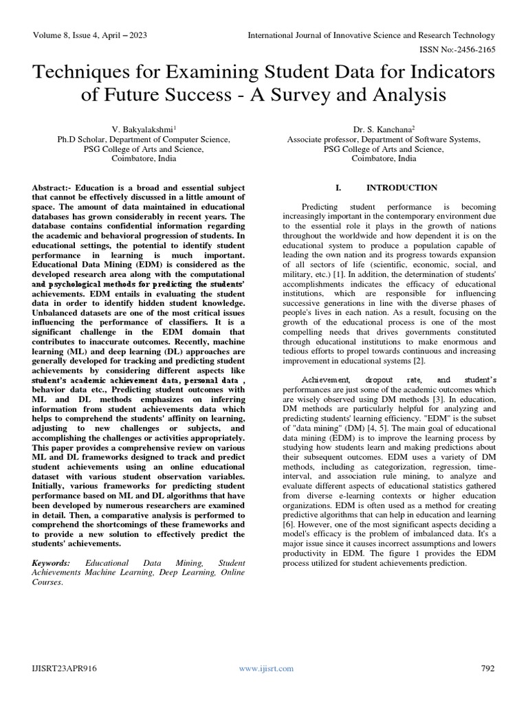Techniques For Examining Student Data For Indicators of Future Success ...